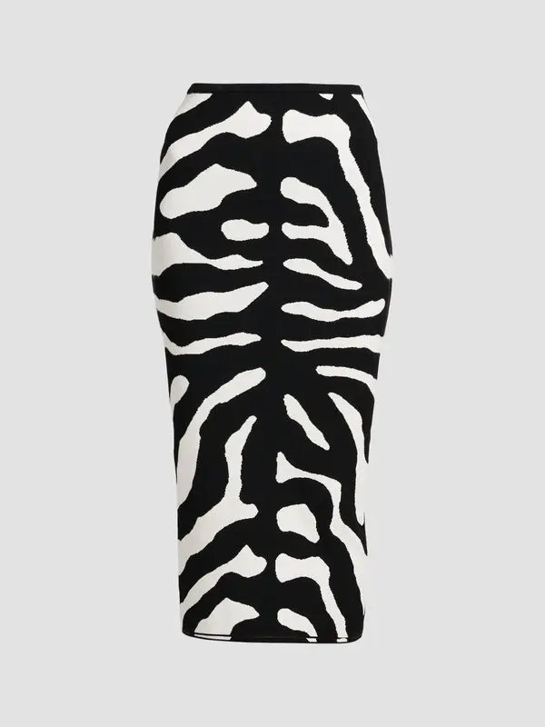 Moschino Zebra Jacquard Knit Midi Skirt - Multi Black