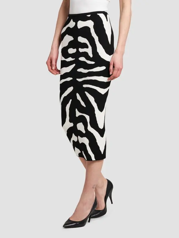 Moschino Zebra Jacquard Knit Midi Skirt
