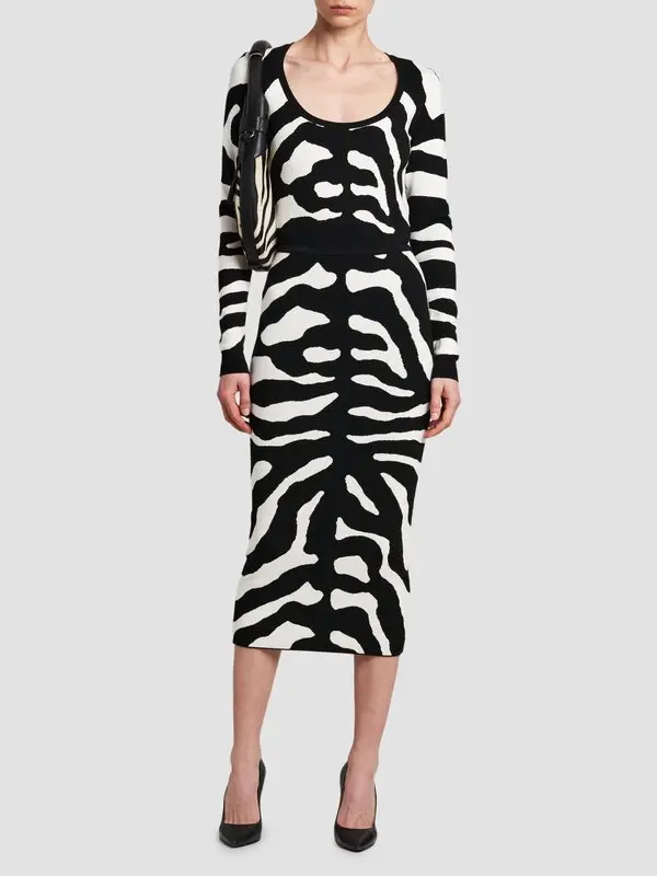 Moschino Zebra Jacquard Knit Midi Skirt