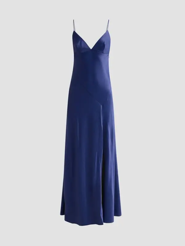 Alberta Ferretti Enver Satin V-neck Gown