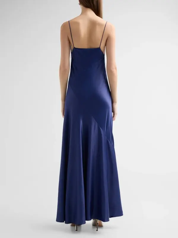Alberta Ferretti Enver Satin V-neck Gown