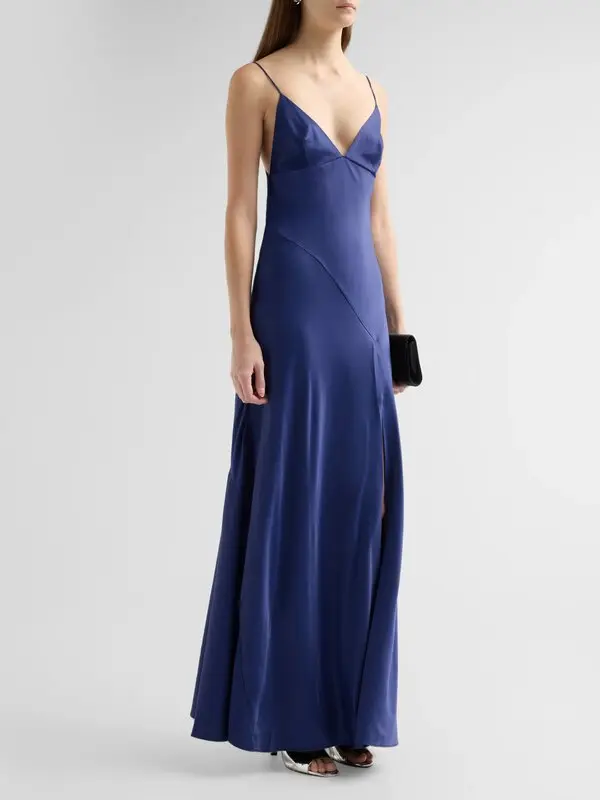 Alberta Ferretti Enver Satin V-neck Gown