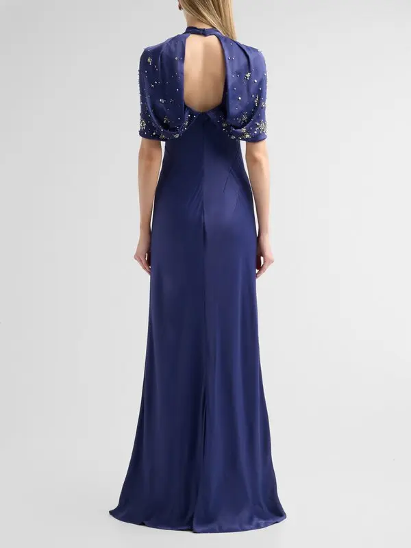 Alberta Ferretti Enver Satin Embellished-cape Gown