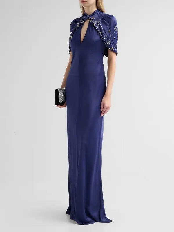 Alberta Ferretti Enver Satin Embellished-cape Gown