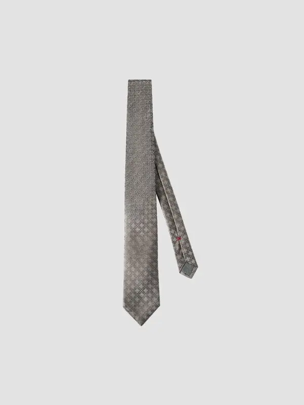 Brunello Cucinelli Silk Tie With Geometric Floral Pattern - Grey