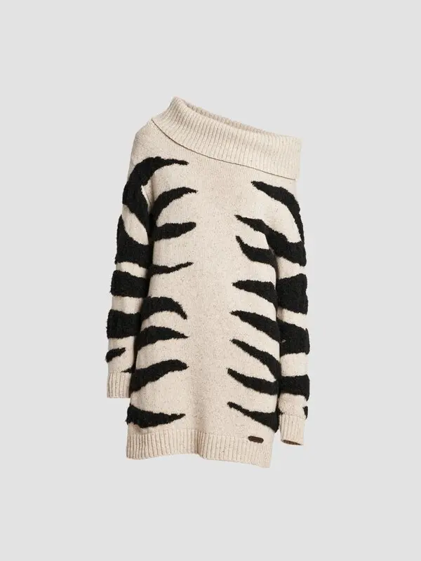 Moschino Zebra-pattern Wool-blend Off-shoulder Mini Dress - Multi Ivory