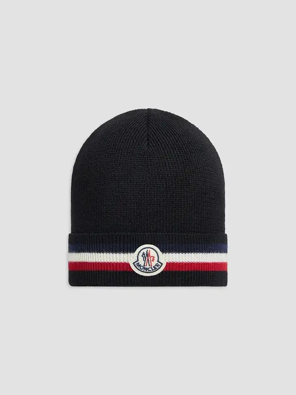 Moncler Beanie Hat In Wool - Black