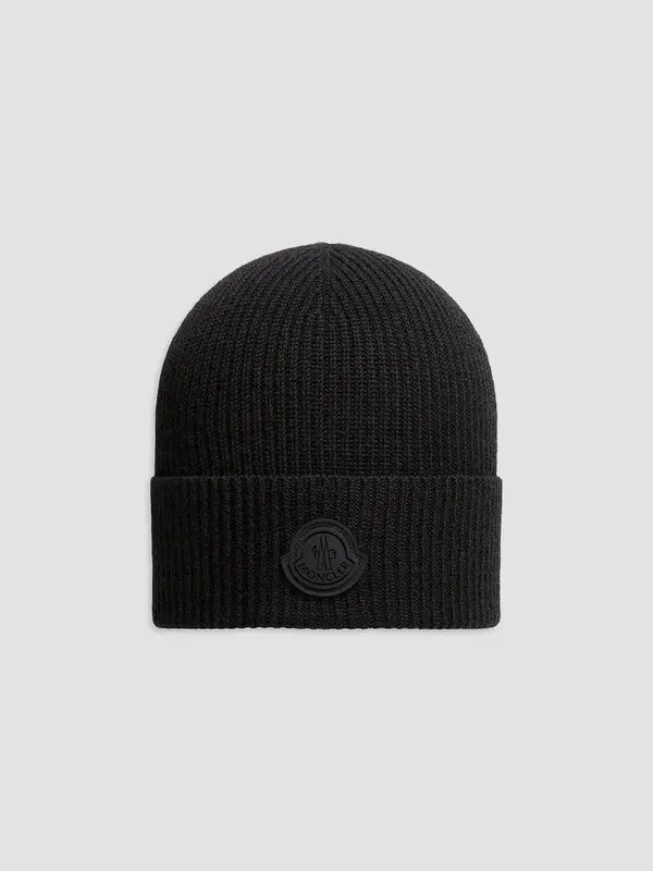 Moncler Beanie Hat In Wool - Black