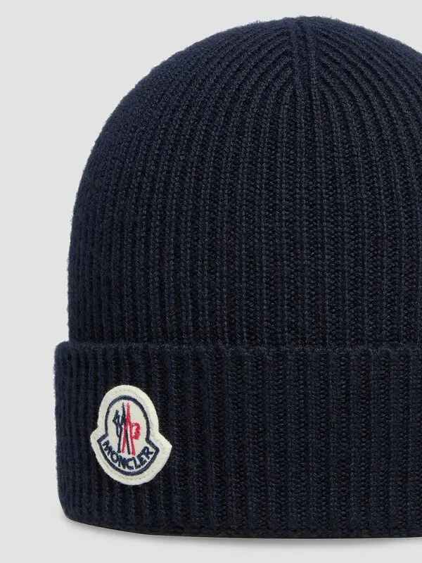 Moncler Beanie Hat In Wool - Navy Blue