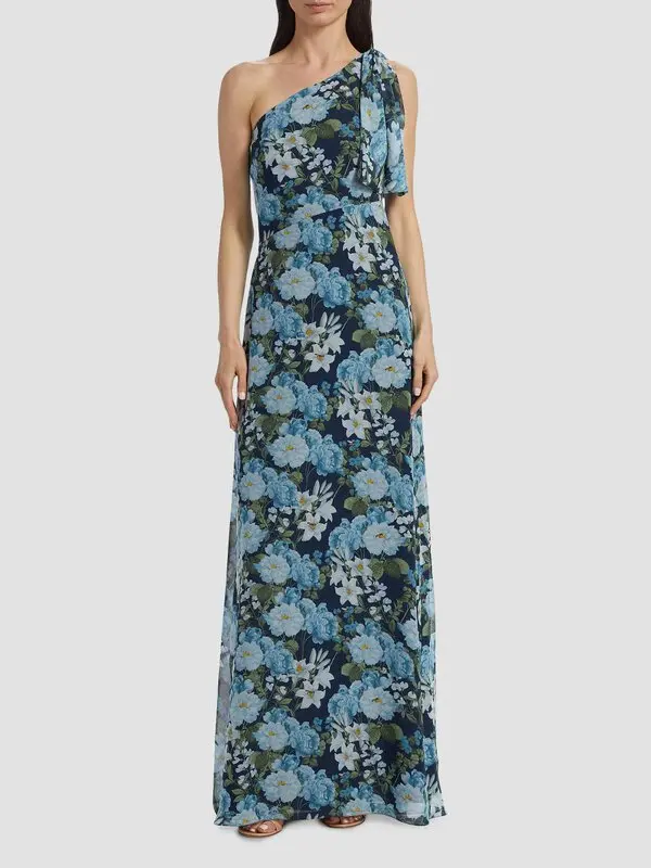 SACHIN BABI Chelsea Floral One-shoulder Gown - Pacific Blue Petals
