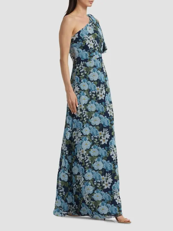 SACHIN BABI Chelsea Floral One-shoulder Gown - Pacific Blue Petals