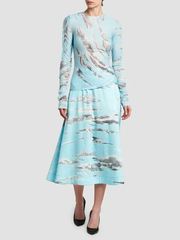 Moschino Printed Cotton A-line Midi Skirt
