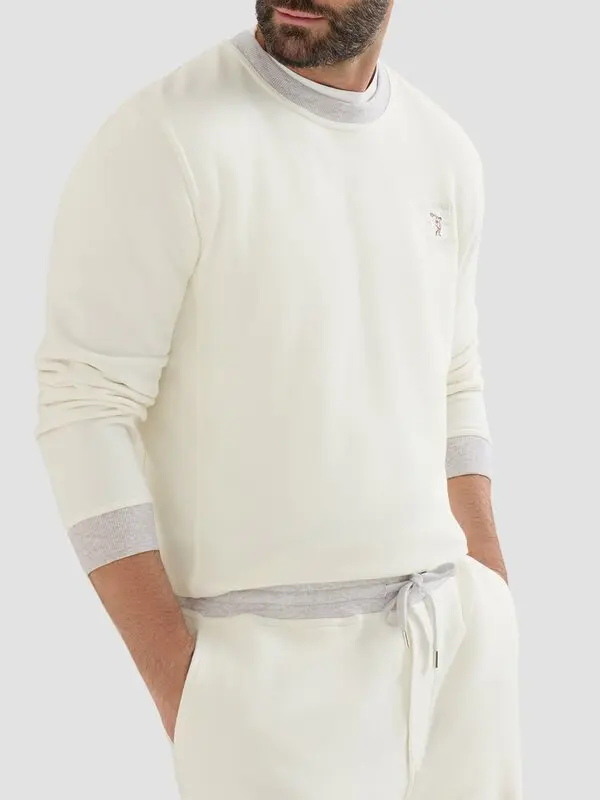 Brunello Cucinelli Cotton French Terry Sweatshirt With Embroidery - Off White