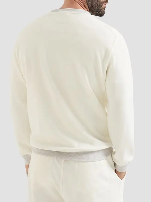 Brunello Cucinelli Cotton French Terry Sweatshirt With Embroidery - Off White