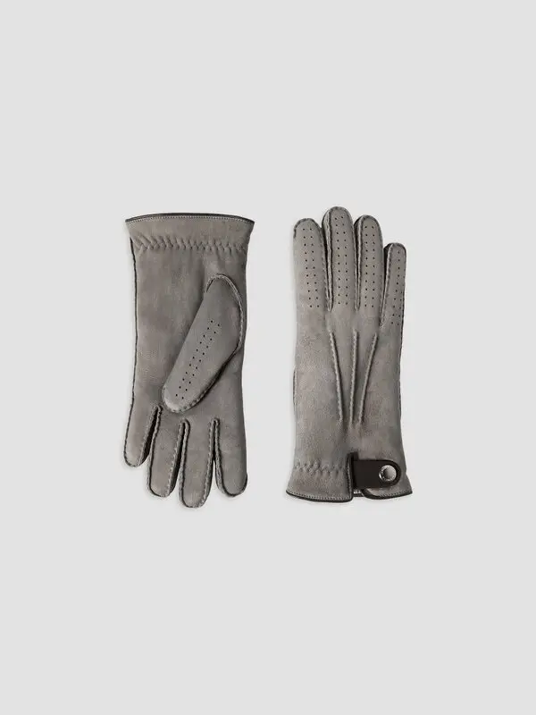 Brunello Cucinelli Suede Shearling Gloves - Medium Grey