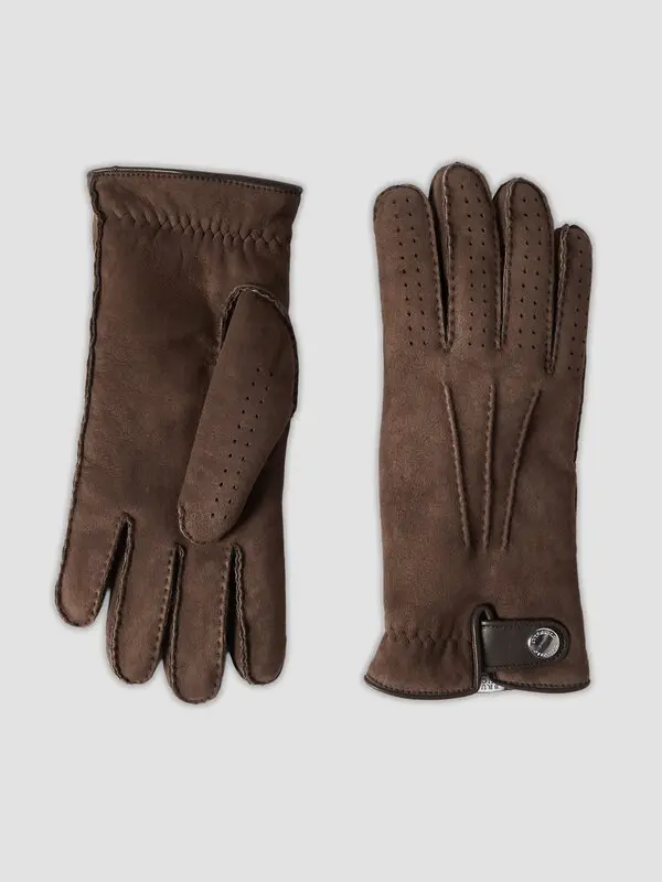 Brunello Cucinelli Suede Shearling Gloves - Rust Brown