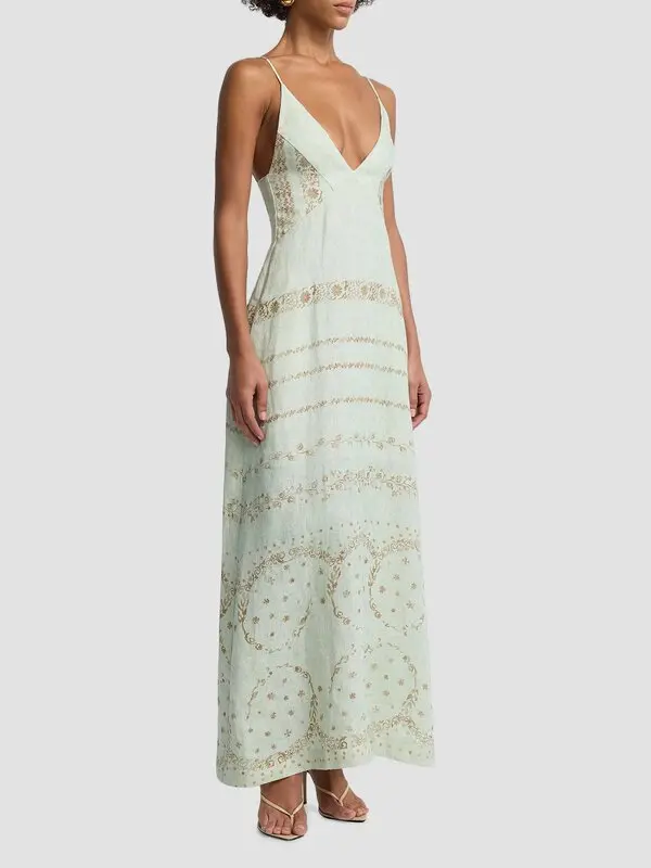 Alberta Ferretti Printed Linen Maxi Dress
