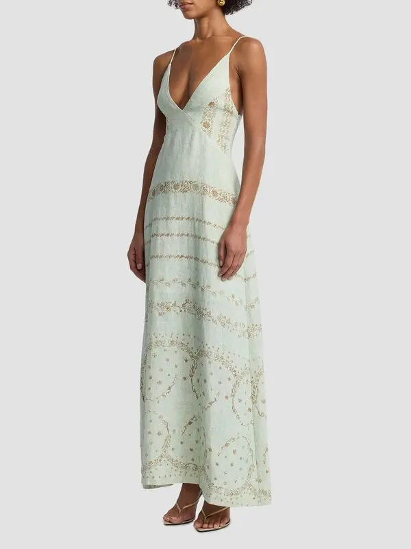 Alberta Ferretti Printed Linen Maxi Dress