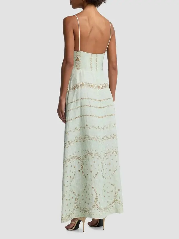 Alberta Ferretti Printed Linen Maxi Dress