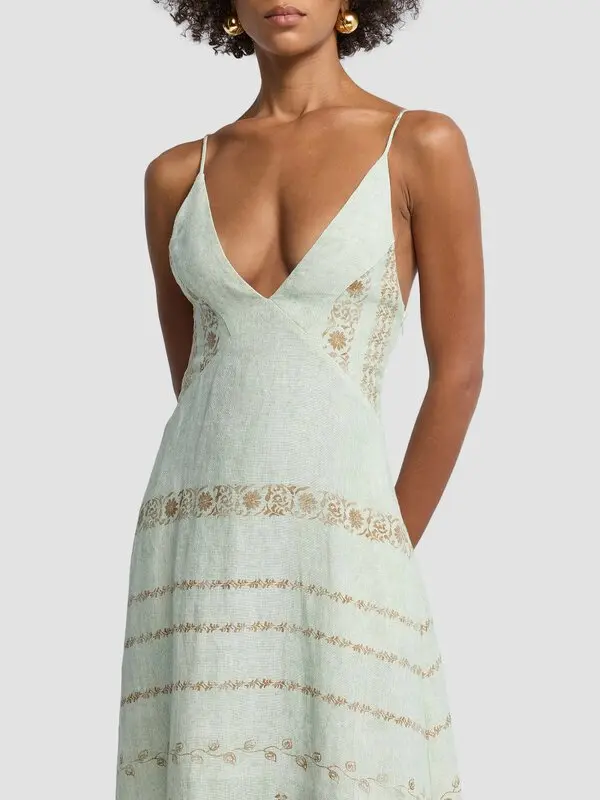 Alberta Ferretti Printed Linen Maxi Dress