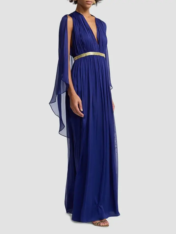 Alberta Ferretti Draped Chiffon Cape Gown
