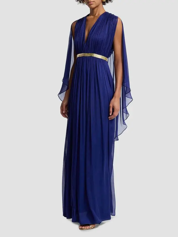 Alberta Ferretti Draped Chiffon Cape Gown