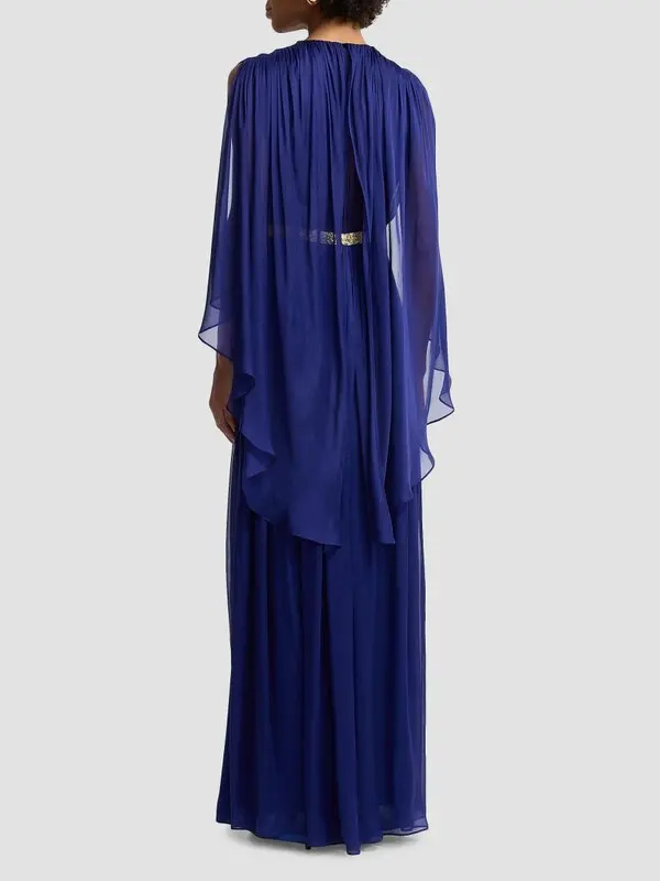 Alberta Ferretti Draped Chiffon Cape Gown