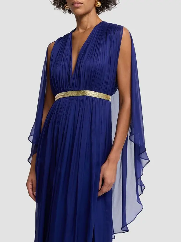 Alberta Ferretti Draped Chiffon Cape Gown