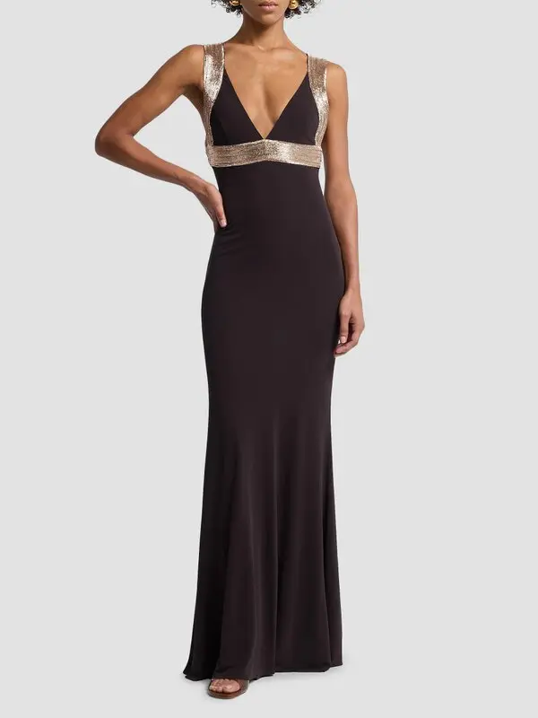 Alberta Ferretti Sequin-embellished Jersey Empire-waist Gown
