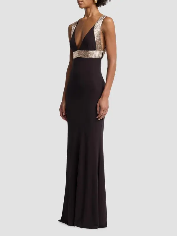 Alberta Ferretti Sequin-embellished Jersey Empire-waist Gown