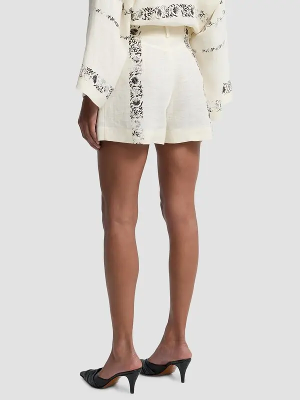 Alberta Ferretti Floral Linen High-rise Shorts