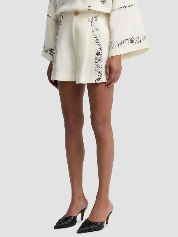Alberta Ferretti Floral Linen High-rise Shorts
