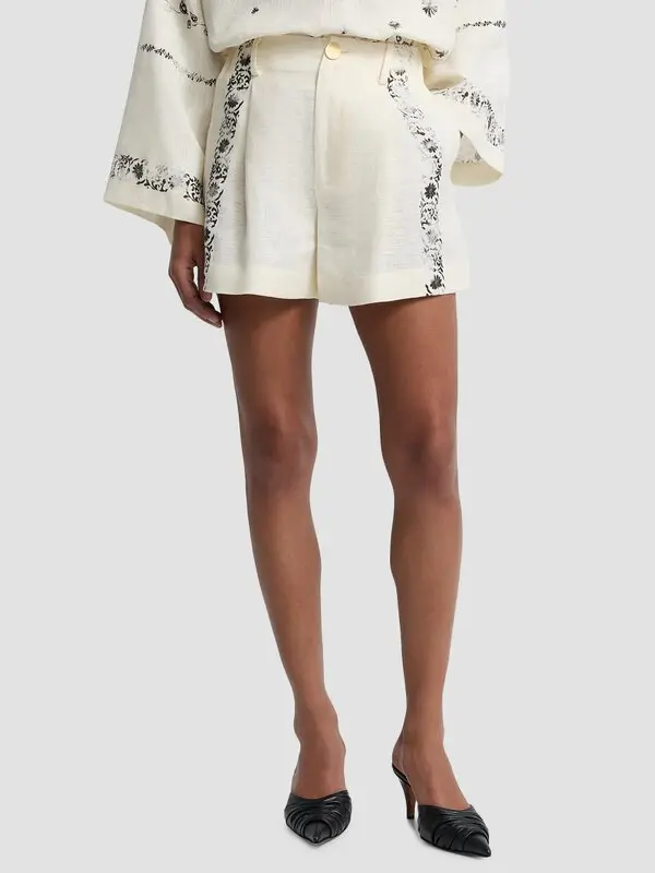 Alberta Ferretti Floral Linen High-rise Shorts