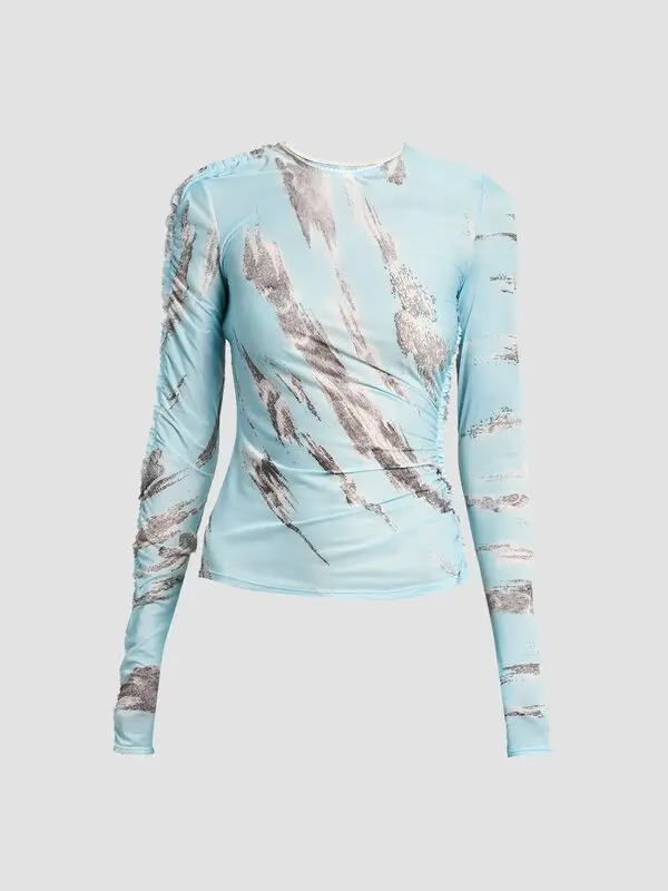 Moschino Slashed Print Tulle Top - Multi Light Blue
