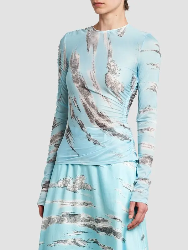 Moschino Slashed Print Tulle Top - Multi Light Blue