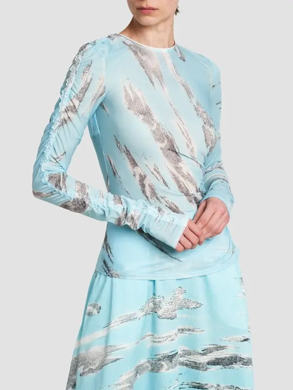 Moschino Slashed Print Tulle Top - Multi Light Blue