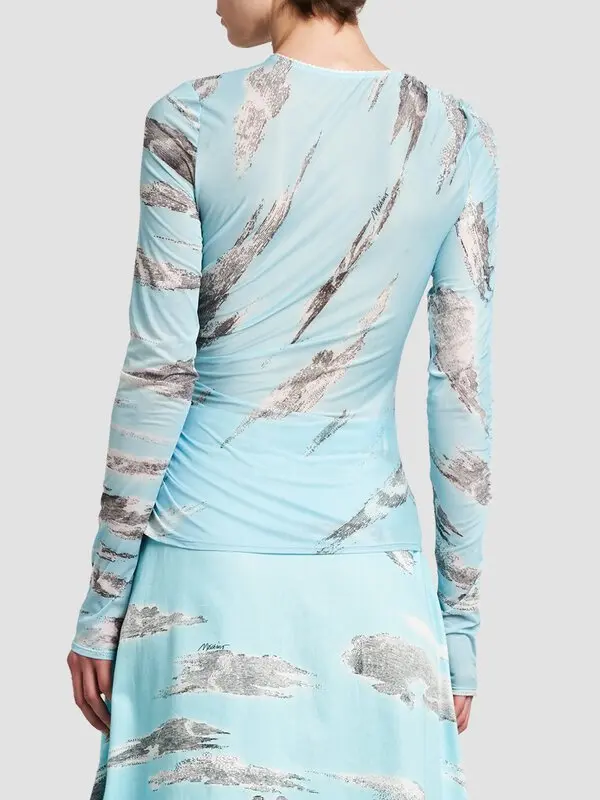 Moschino Slashed Print Tulle Top - Multi Light Blue