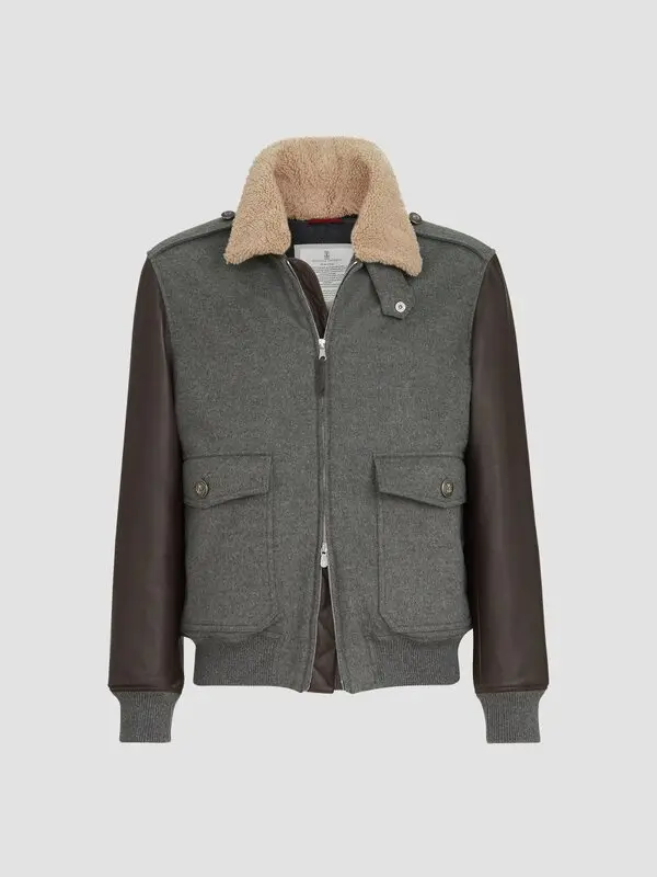 Brunello Cucinelli Bonded Cashmere Beaver Cloth And Nappa Leather Bomber Jacket