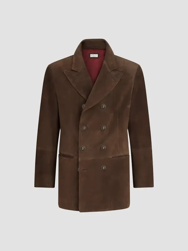 Brunello Cucinelli Suede Blazer-style Outerwear Jacket With Peak Lapels