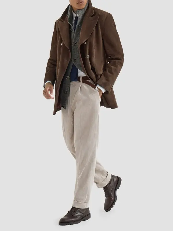 Brunello Cucinelli Suede Blazer-style Outerwear Jacket With Peak Lapels