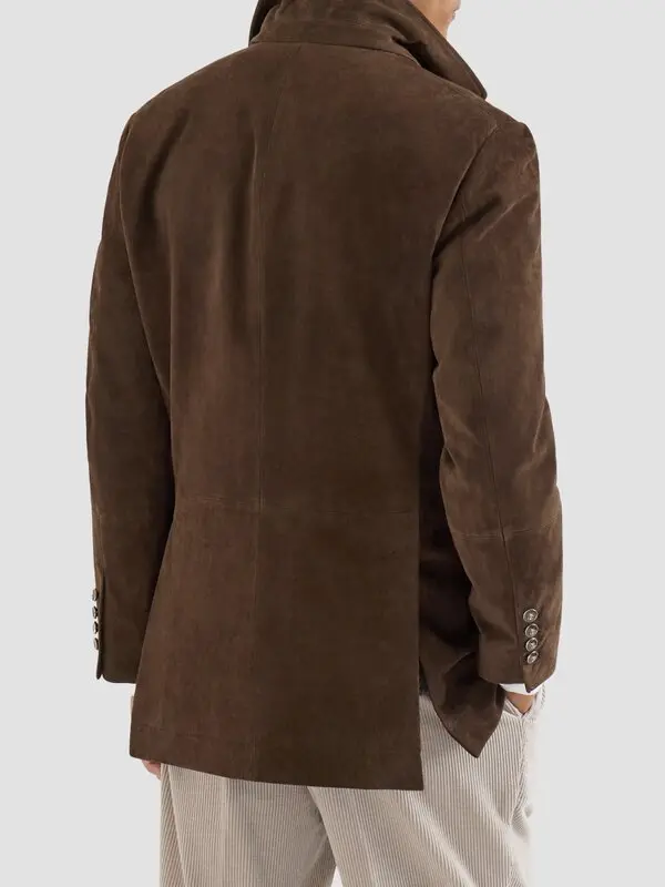 Brunello Cucinelli Suede Blazer-style Outerwear Jacket With Peak Lapels