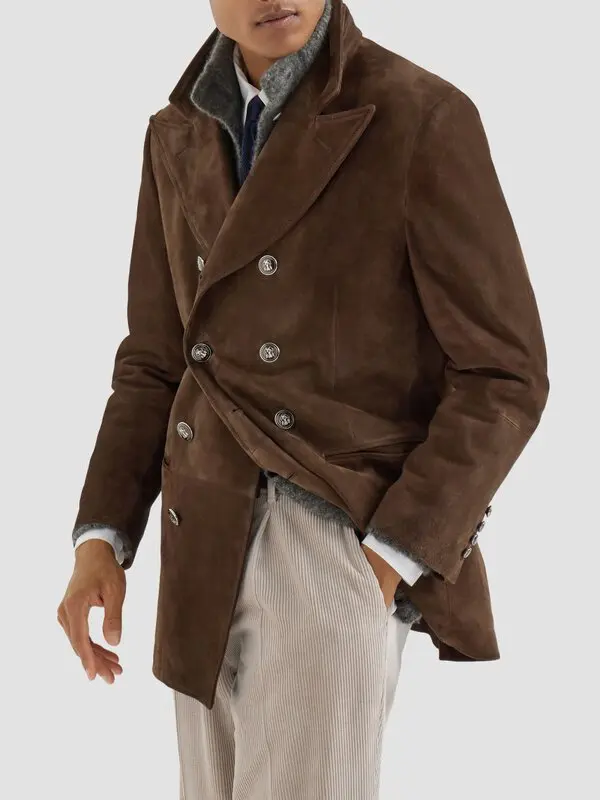 Brunello Cucinelli Suede Blazer-style Outerwear Jacket With Peak Lapels