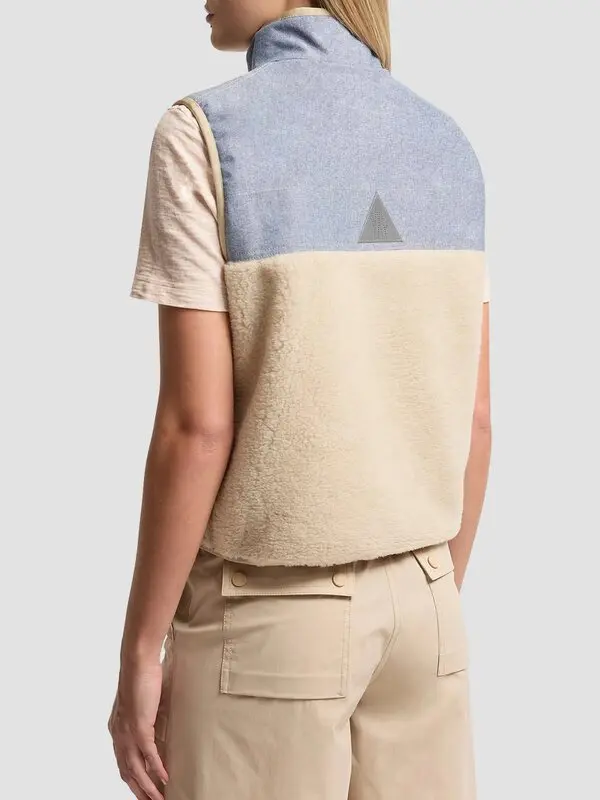 Moncler Vest In Teddy And Chambray - Light Beige
