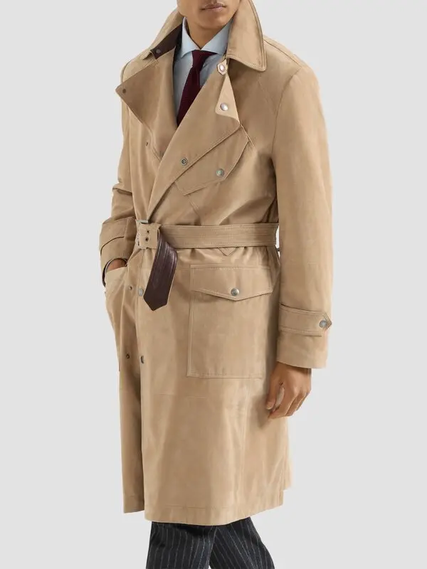Brunello Cucinelli Suede Motorcycle Trenchcoat With Nappa Leather Inserts