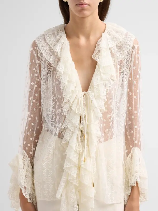 Alberta Ferretti Dot-embroidered Tulle Blouse