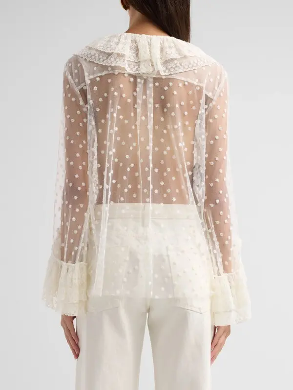 Alberta Ferretti Dot-embroidered Tulle Blouse