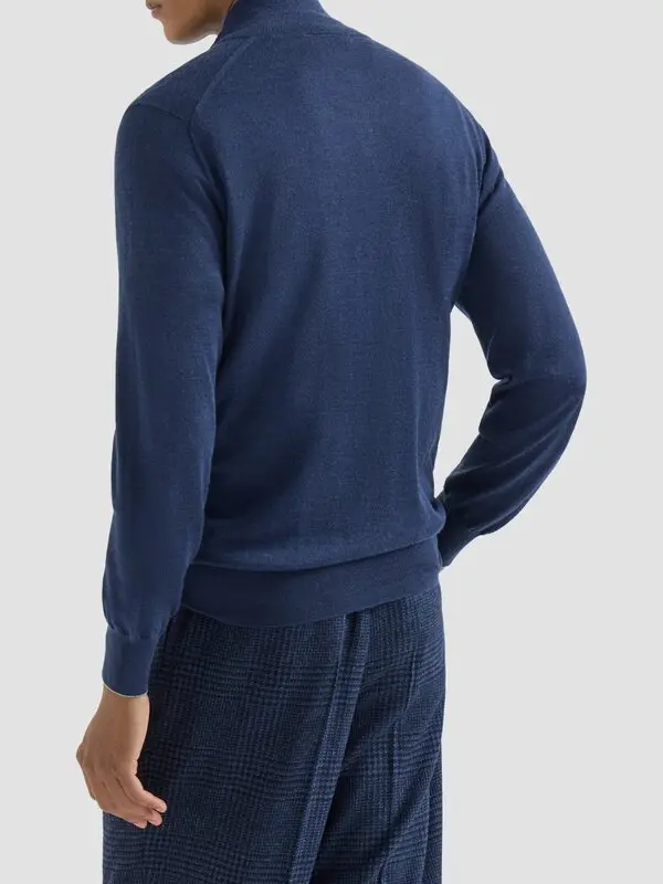 Brunello Cucinelli Cashmere, Silk And Linen Lightweight Sweater With Half Zip