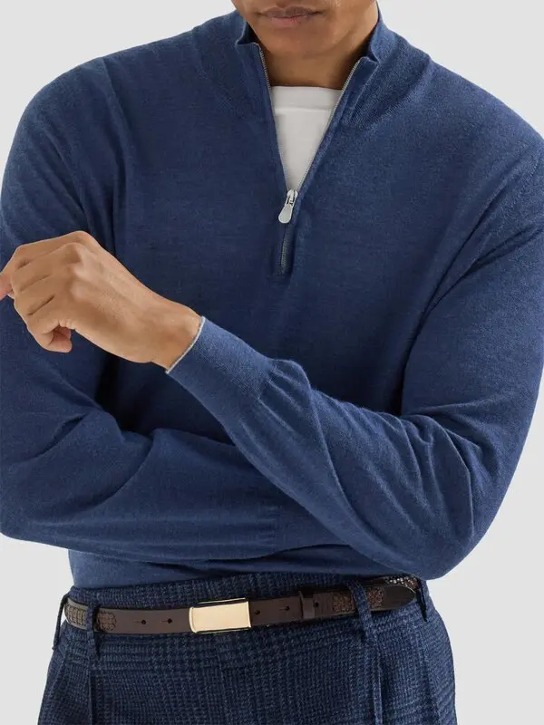 Brunello Cucinelli Cashmere, Silk And Linen Lightweight Sweater With Half Zip