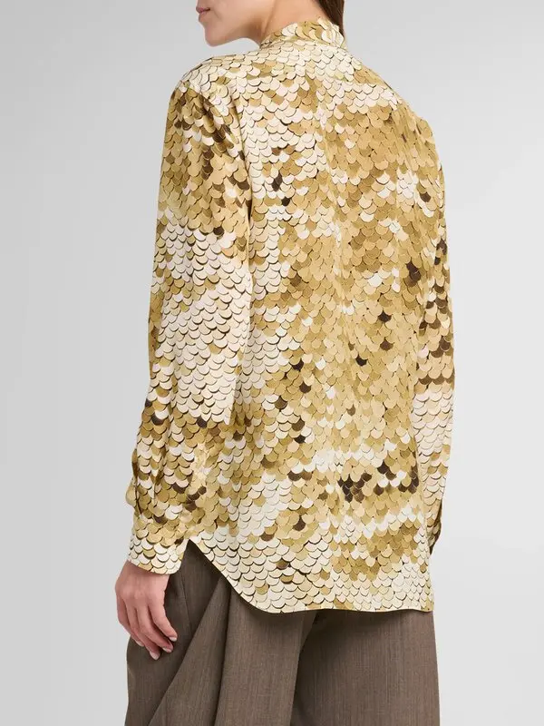 Moschino Sequin-print Silk Top - Multi Gold