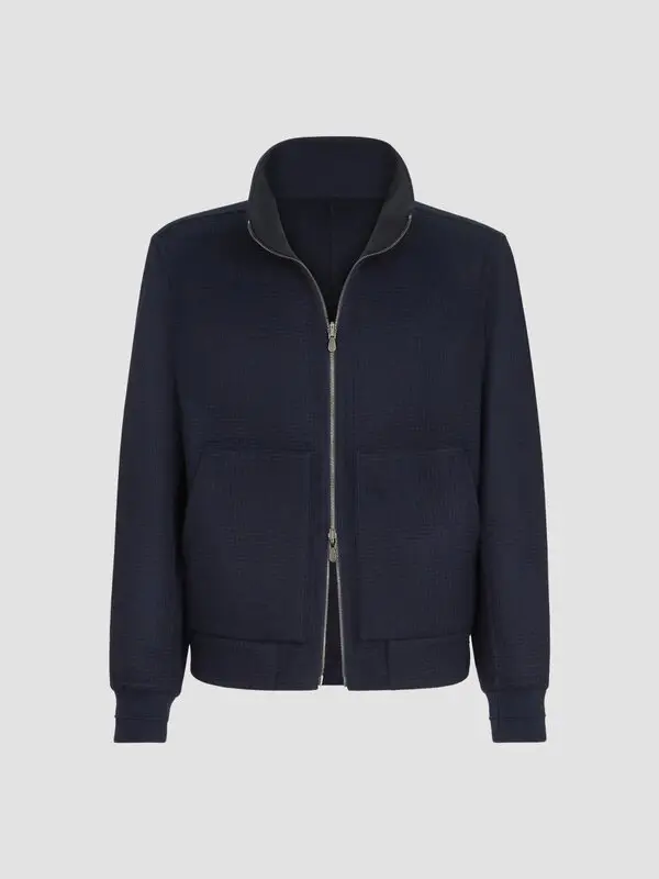 Brunello Cucinelli Hand-crafted Reversible Bomber Jacket In Cashmere Prince Of Wales - Blue